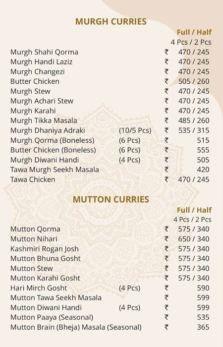 Menu at Mughal Cuisine Foods, New Delhi, Thokar No.3