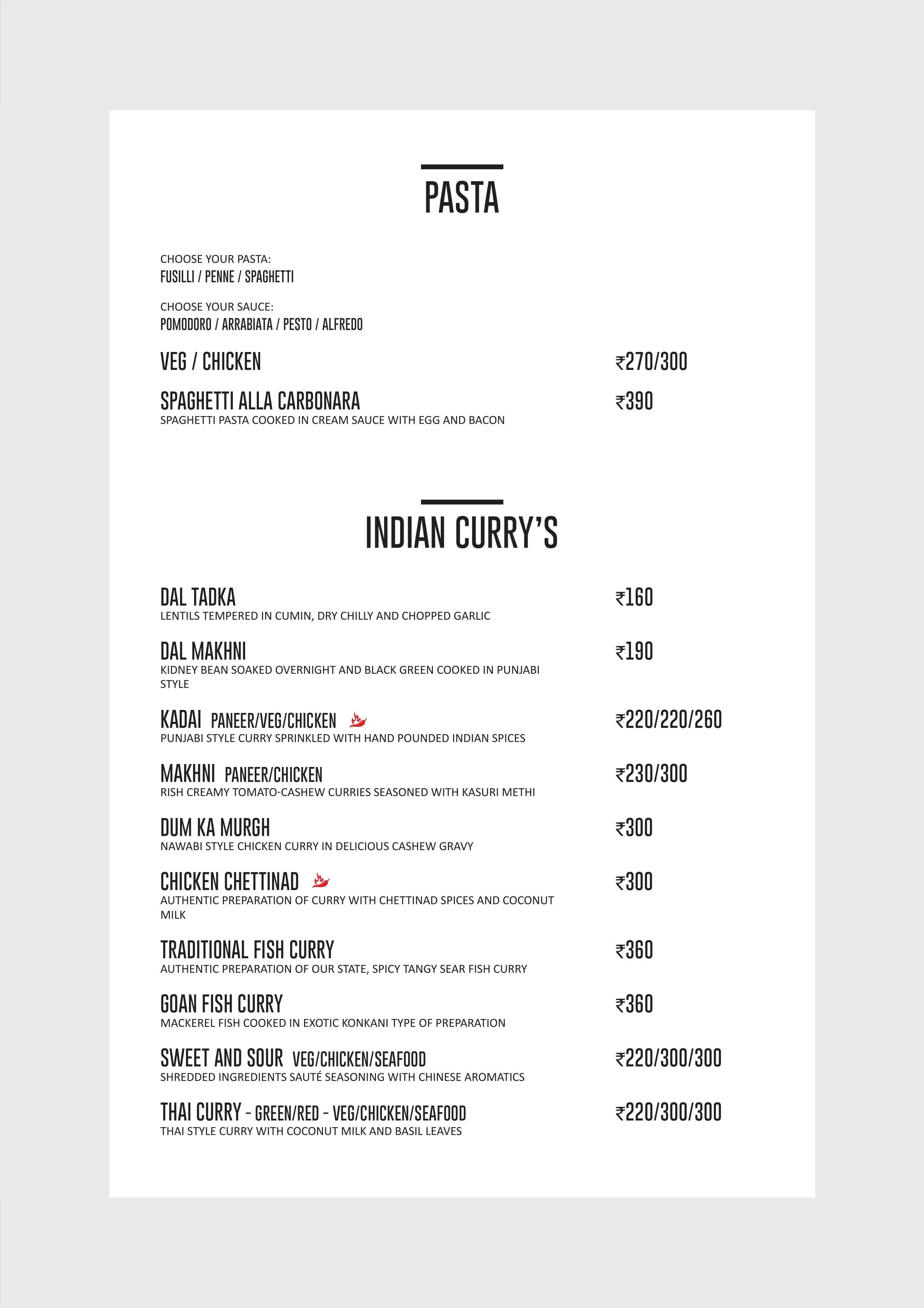 Menu at Spice Route, Puducherry