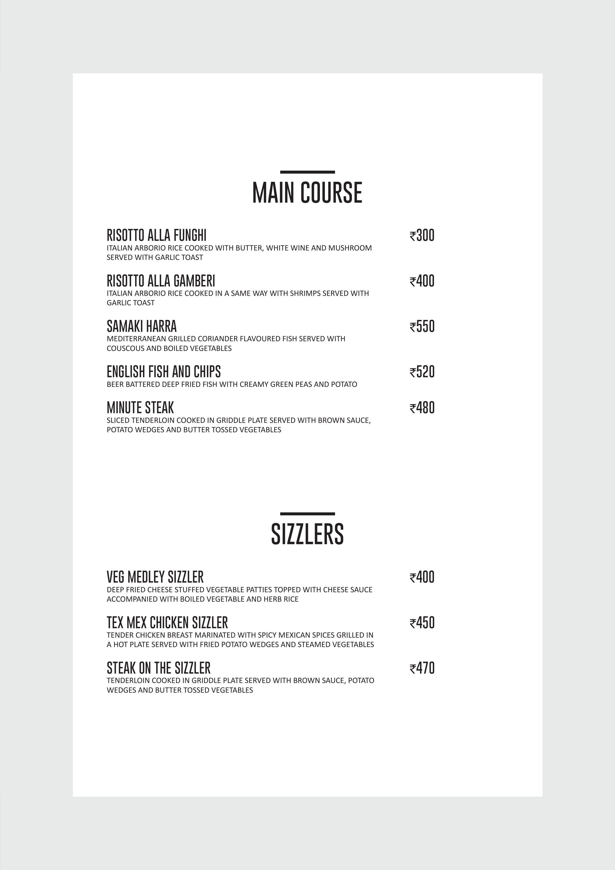 Menu at Spice Route, Puducherry