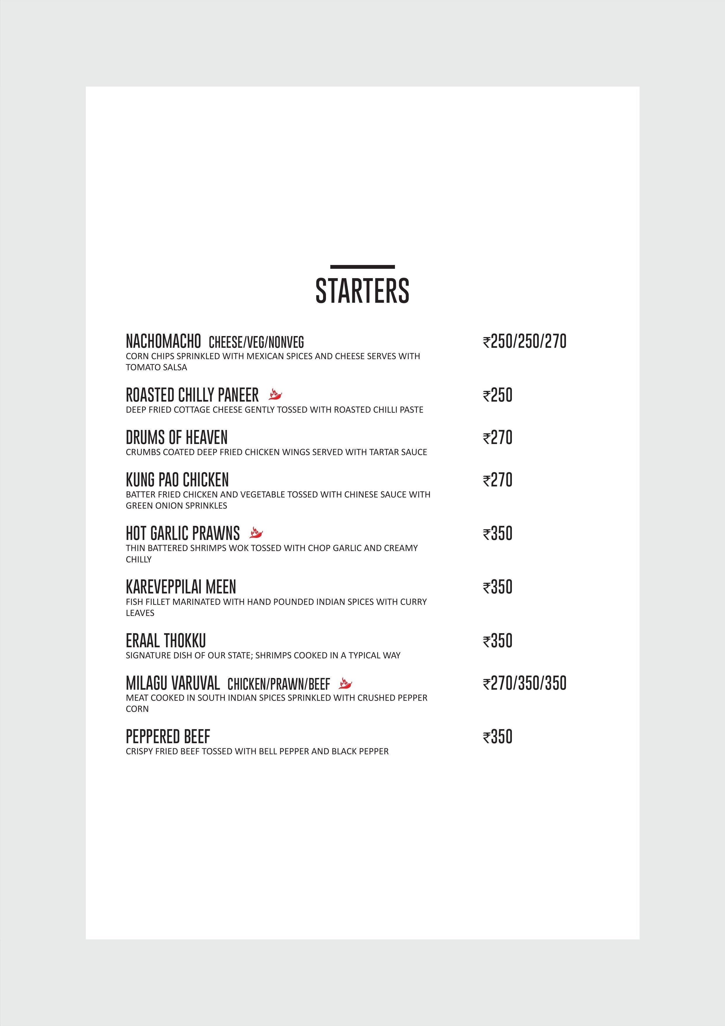 Menu at Spice Route, Puducherry