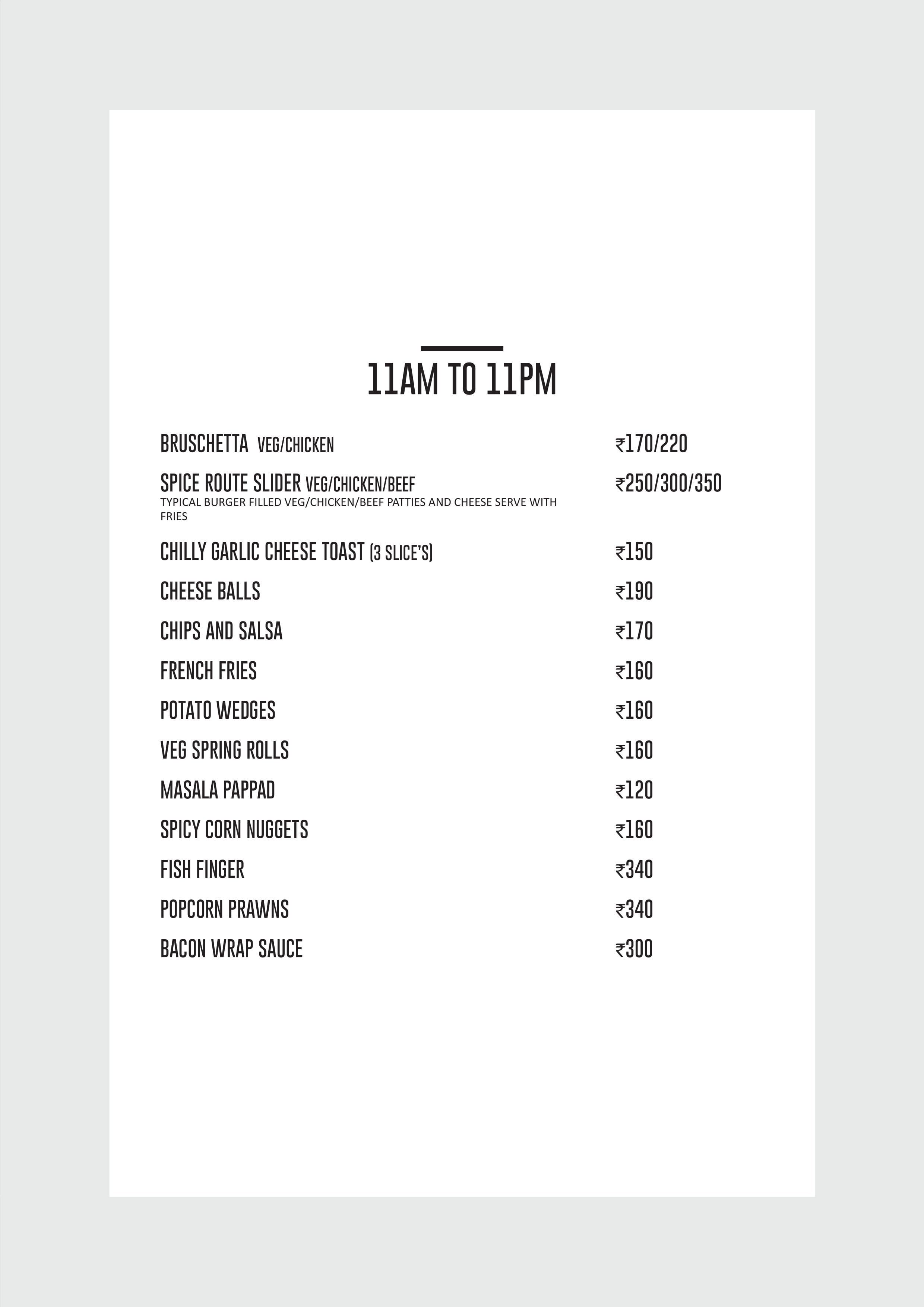 Menu at Spice Route, Puducherry