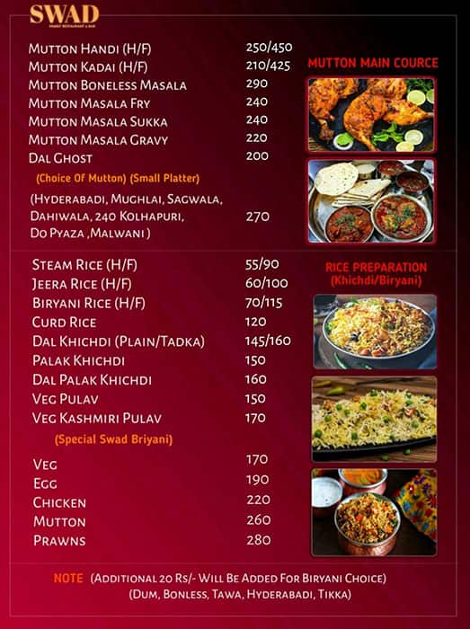 Menu at Hotel Swad, Virar