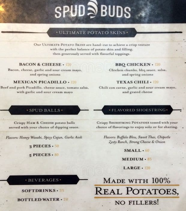 Menu at Spud Buds restaurant, Pasay