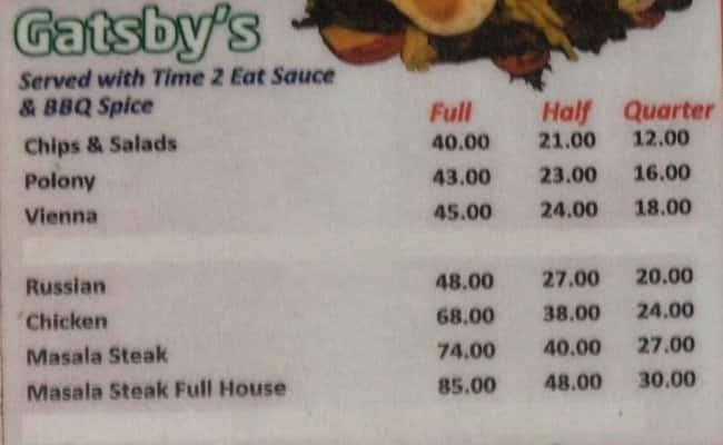 Menu at Time To Eat, Cape Town, Stadium on Main