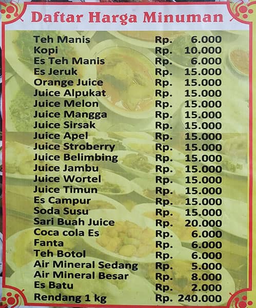 Menu at RM Lembah Anai Raya (masakan padang) restaurant, South ...