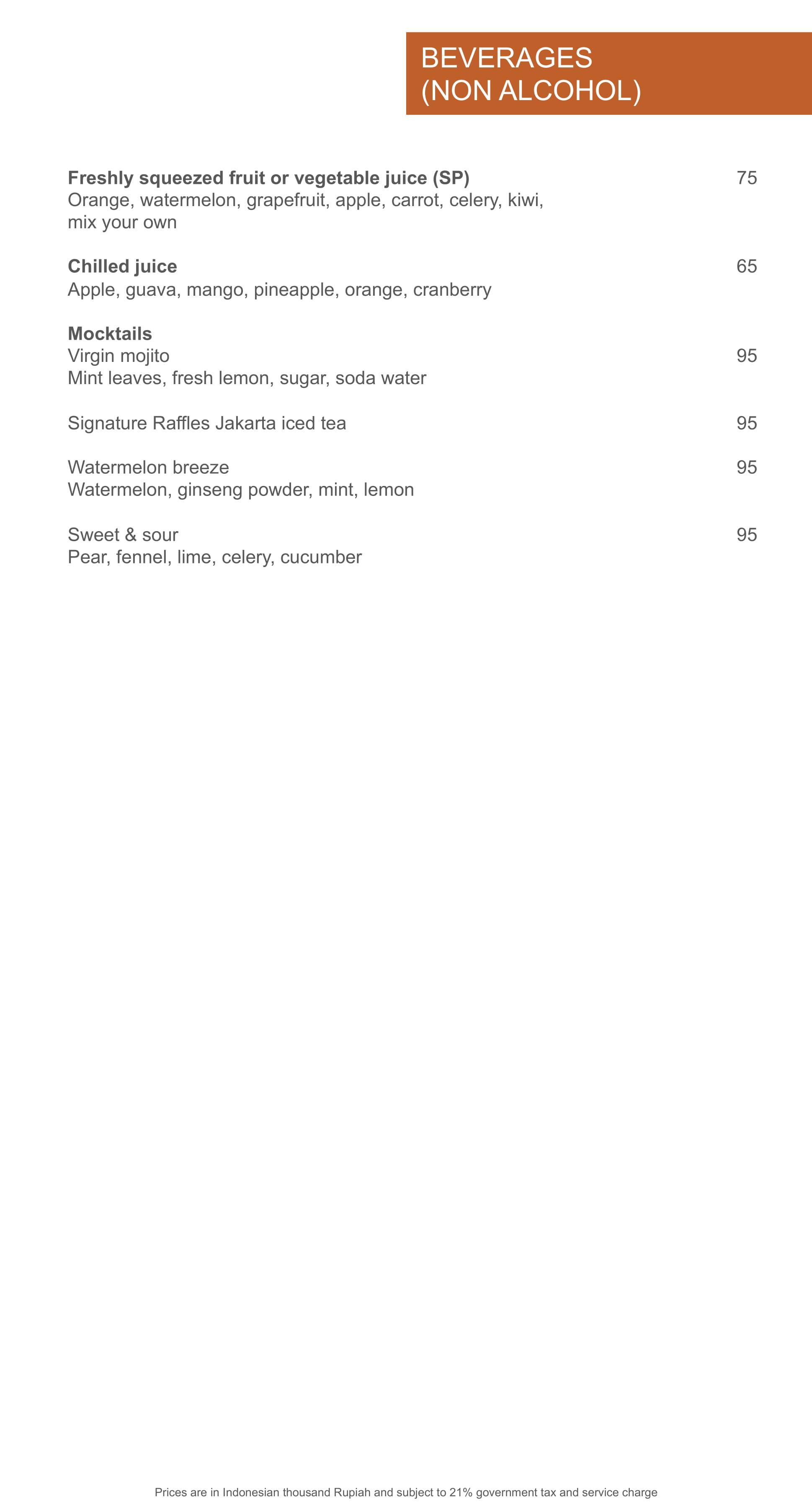 Menu at Arts Café by Raffles Jakarta restaurant, Jakarta