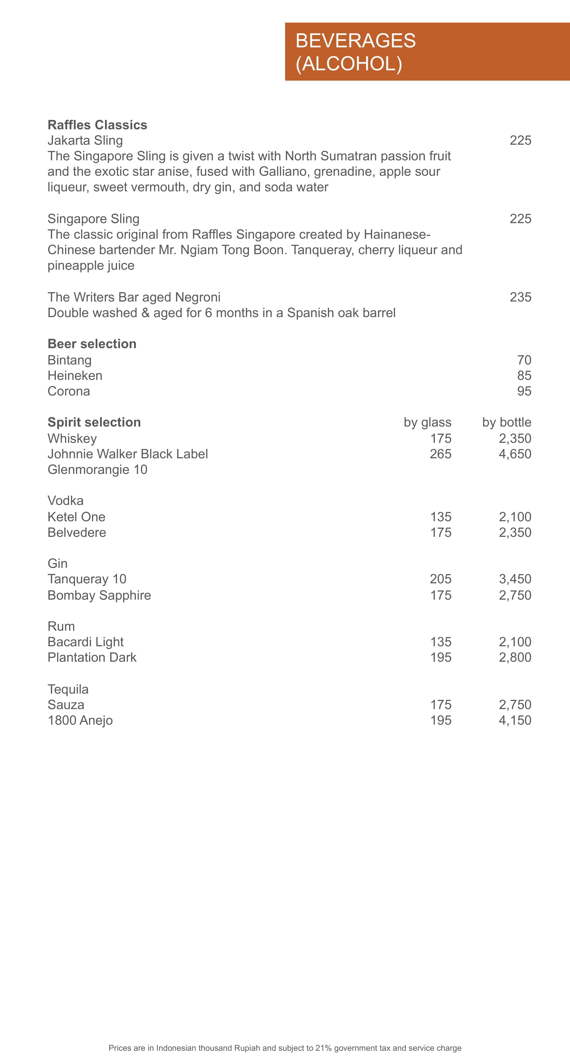 Menu at Arts Café by Raffles Jakarta restaurant, Jakarta