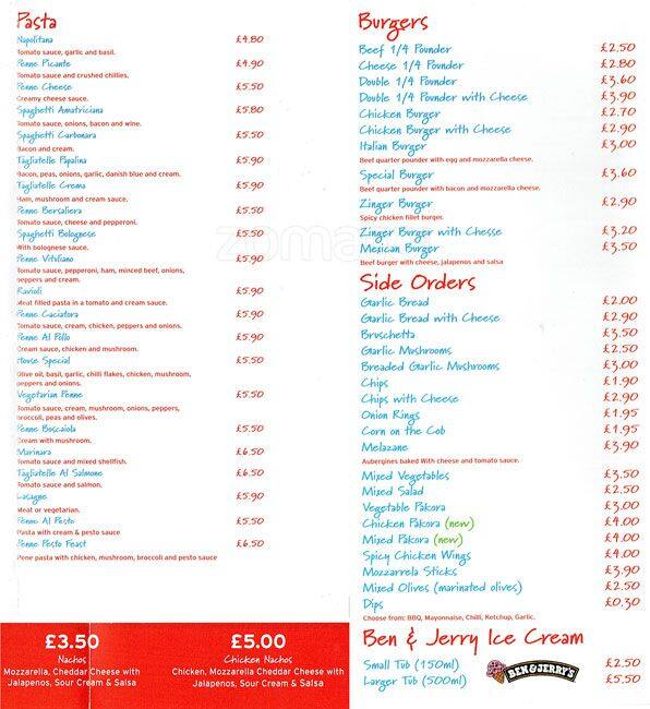 Menu at Italian Connection restaurant, Edinburgh