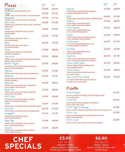 Menu at Italian Connection restaurant, Edinburgh