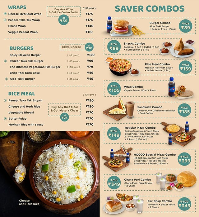 Menu at Hocco eatery, Ahmedabad, near 1944 The hocco kitchen