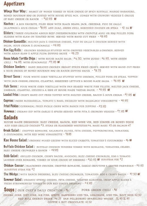 Rox Menu, Menu for Rox, Littleton, Denver - Urbanspoon/Zomato