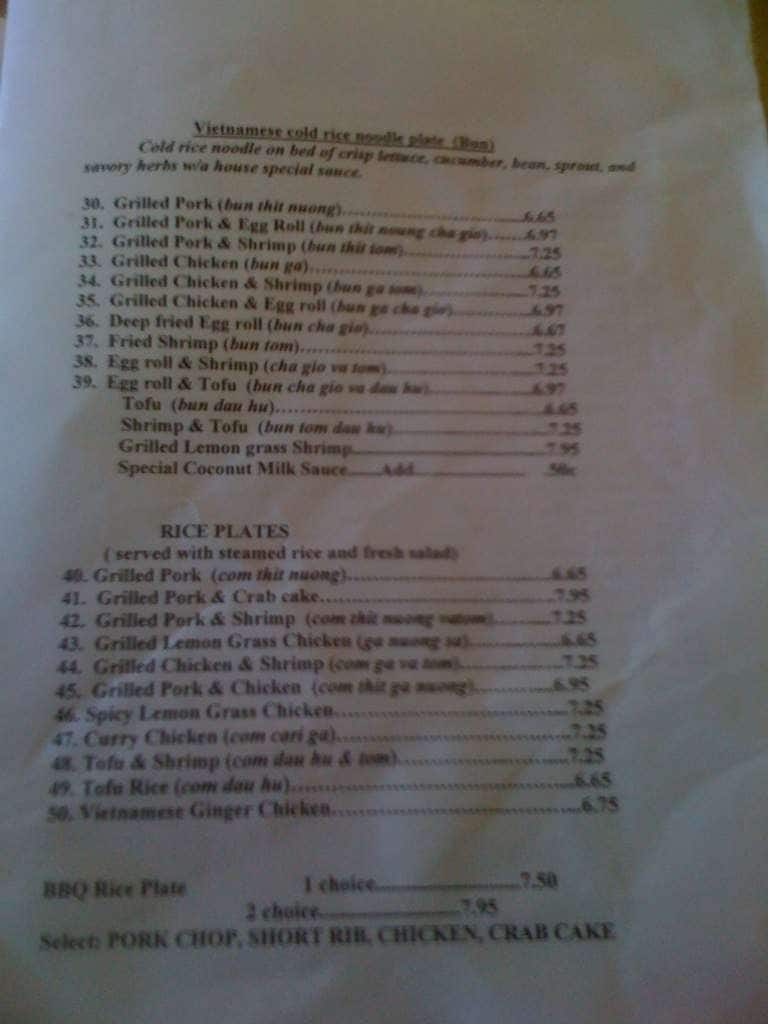 Menu at Yen's Cafe, Hilo