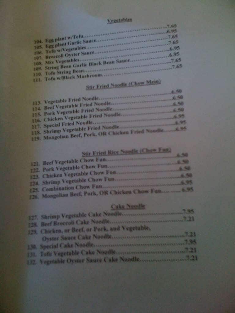 Menu at Yen's Cafe, Hilo