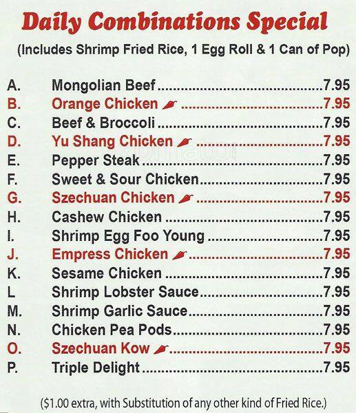 Menu at China Dragon restaurant, Chicago, 1343 W 18th St