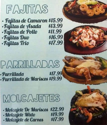 Menu at Puro Michoacan restaurant, San Jose