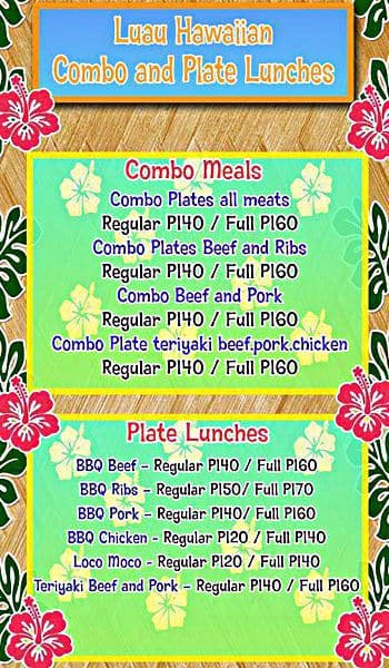 Carta de Luau Hawaiian Grill, Mandaluyong