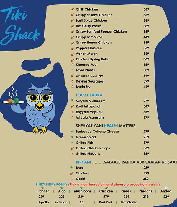 Menu at TiKi Shack - Rooftop Bar, Hyderabad