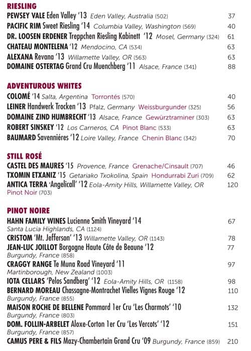 Menu at City Winery Atlanta pub & bar, Atlanta, 650 North Avenue NE