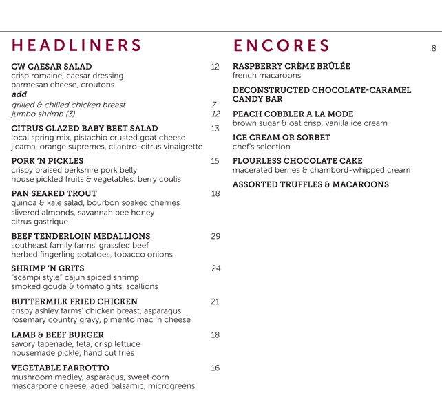 Menu at City Winery Atlanta pub & bar, Atlanta, 650 North Avenue NE