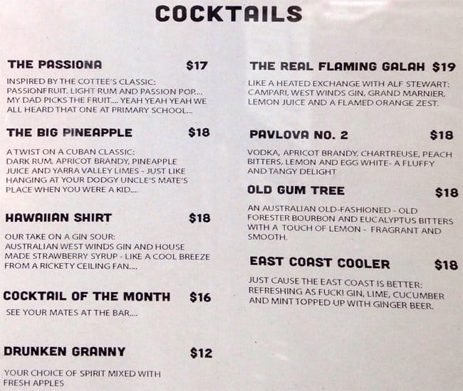 Menu at Dingo's pub & bar, Collingwood