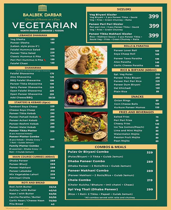 Menu at Baalbek Darbar, Mumbai