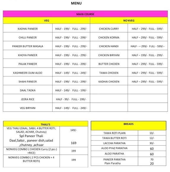 Menu of Priya's Kitchen, Sector 69, Gurgaon