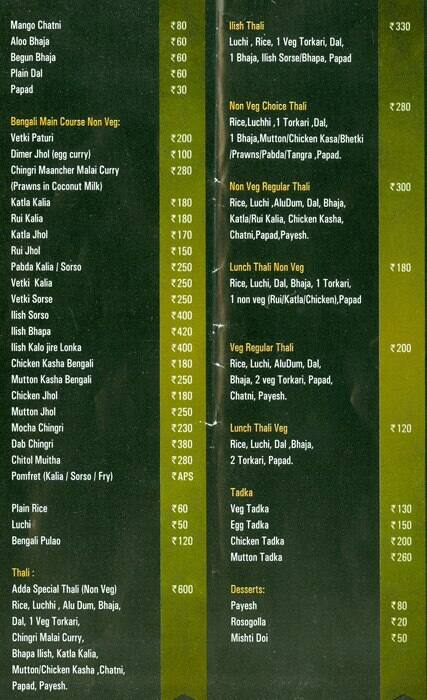 Menu at Bong Adda, Mumbai, Shop No. 33