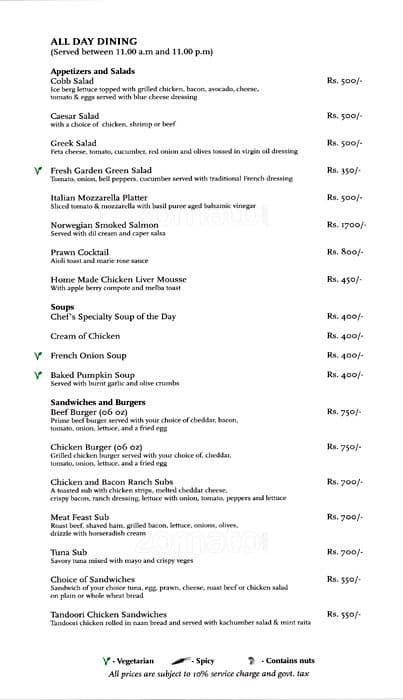 Taprobane - Cinnamon Grand Menu - Zomato Sri Lanka