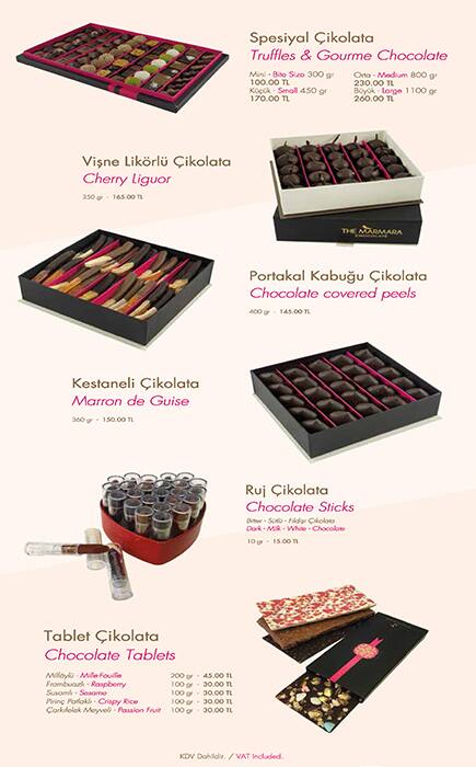 Menu at The Marmara Chocolate Shop, Istanbul
