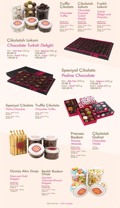 Menu at The Marmara Chocolate Shop, Istanbul
