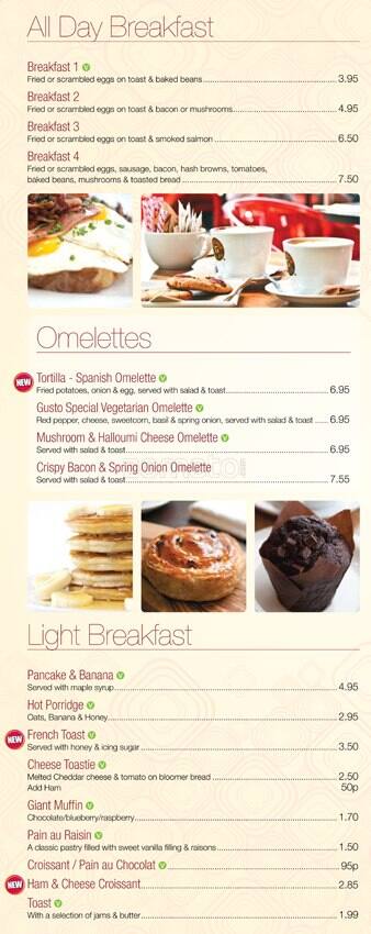 Menu at Gusto restaurant, Birmingham, Unit 10