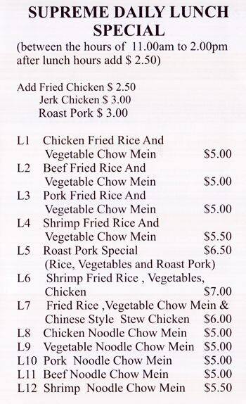 Menu at Supreme Restaurant & Bar, Toronto