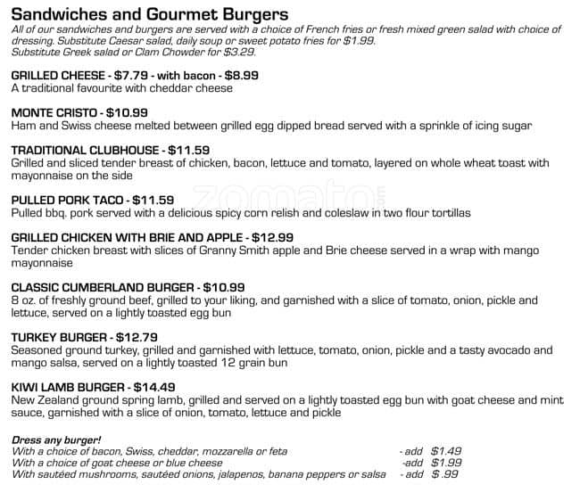 Menu at Hemingway's Restaurant and Bar, Toronto