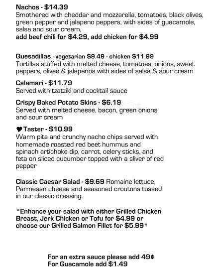 Menu at Hemingway's Restaurant and Bar, Toronto