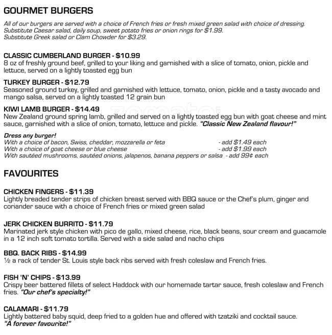 Menu at Hemingway's Restaurant and Bar, Toronto