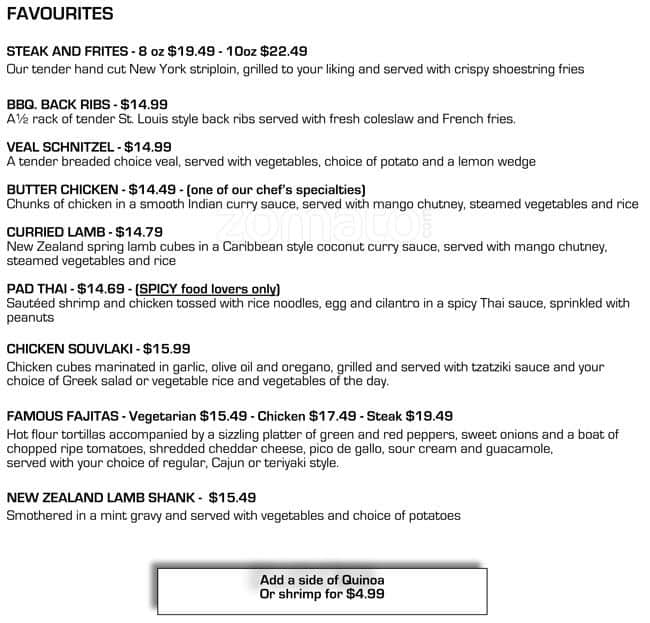 Menu at Hemingway's Restaurant and Bar, Toronto