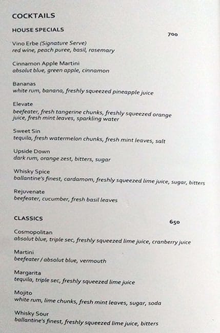 Menu at Alto Vino - JW Marriott Pune, Pune