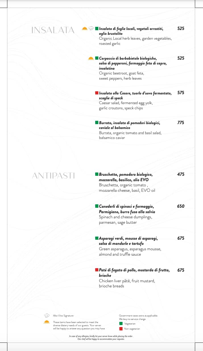 Menu of Alto Vino - JW Marriott Pune, Senapati Bapat Road, Pune