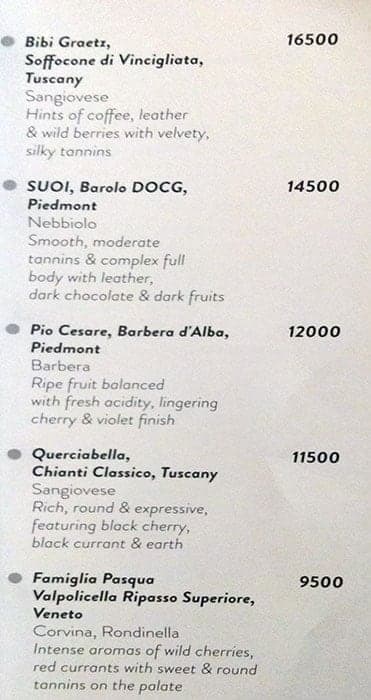 Menu at Alto Vino - JW Marriott Pune, Pune