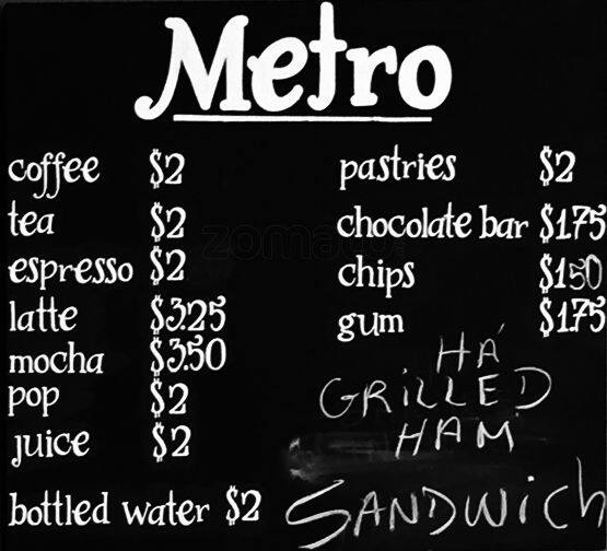 Menu au Metro Coffee Bar & Billiards, Vancouver