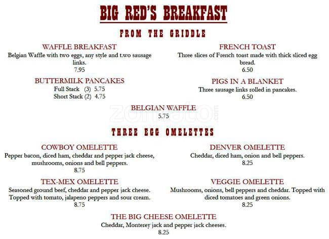 Menu at Big Red's Bar & Grill, Beaverton