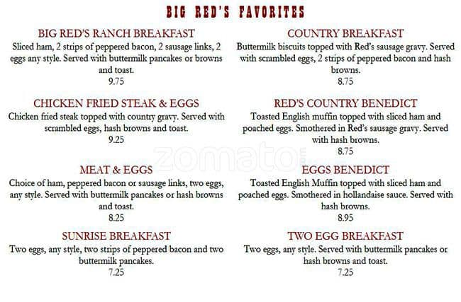 Menu at Big Red's Bar & Grill, Beaverton