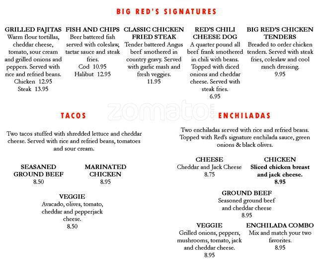 Menu at Big Red's Bar & Grill, Beaverton