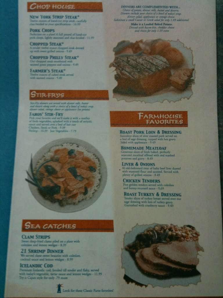 Menu at Faros Family Restaurant, Fond du Lac