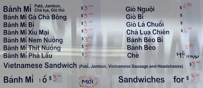 Menu at Banh Mi Saigon Bakery, Mississauga