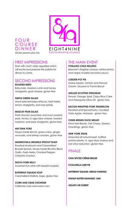 Menu at Eight4Nine Restaurant & Lounge, Palm Springs