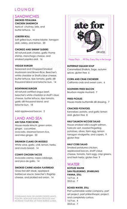 Menu at Eight4Nine Restaurant & Lounge, Palm Springs