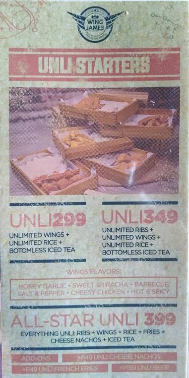 Menu at Wing It, Quezon City
