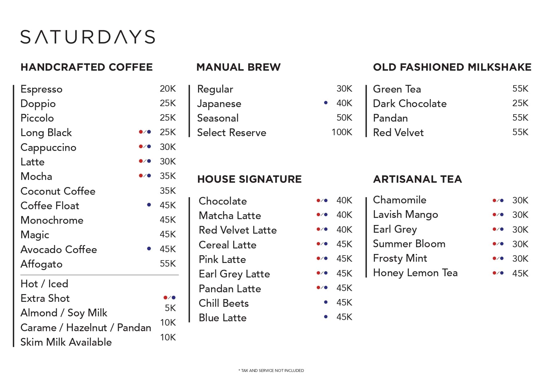 Menu at Saturdays cafe, Jakarta, Jalan Sultan Iskandarmuda