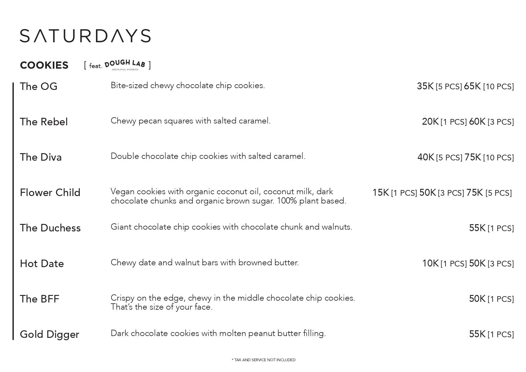 Menu at Saturdays cafe, Jakarta, Jalan Sultan Iskandarmuda